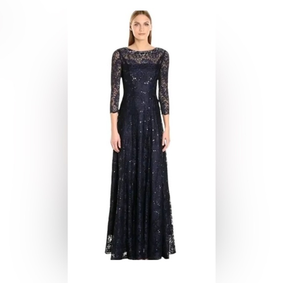 Tahari ASL | Dresses | Elegant Navy Lace Formal Evening Gown Mother Of ...